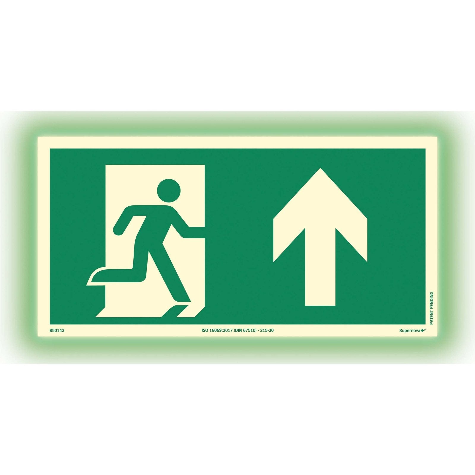 Självlysande skylt utrymning pil rakt fram Systemtext | Byggahus.se Shop